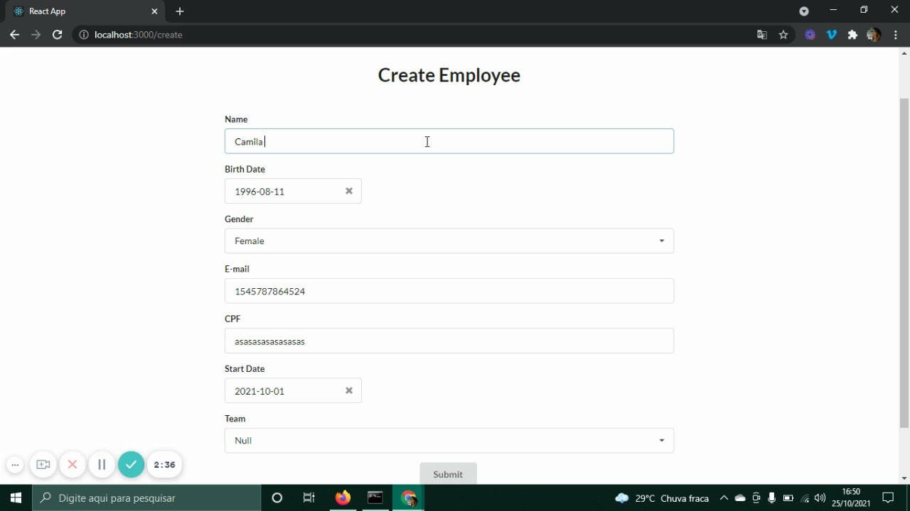 CRUD operations with ReactJs and MockAPI.