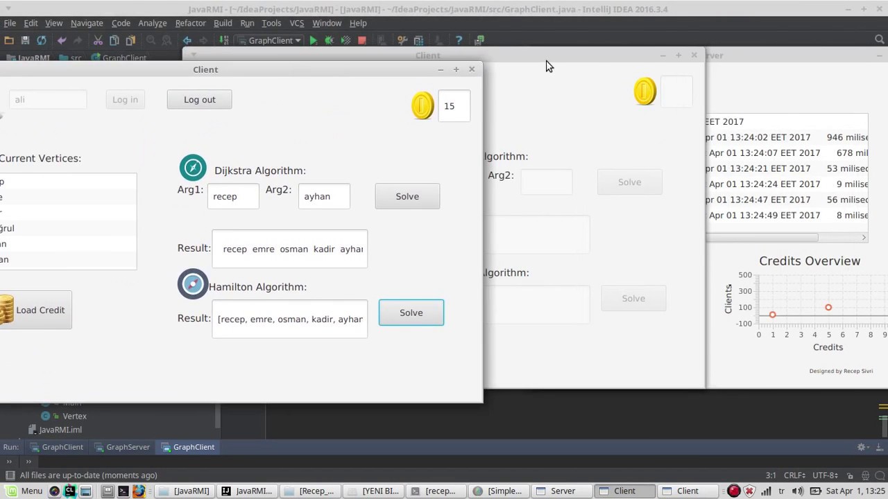 Java RMI client-server Graphical User Interface Program