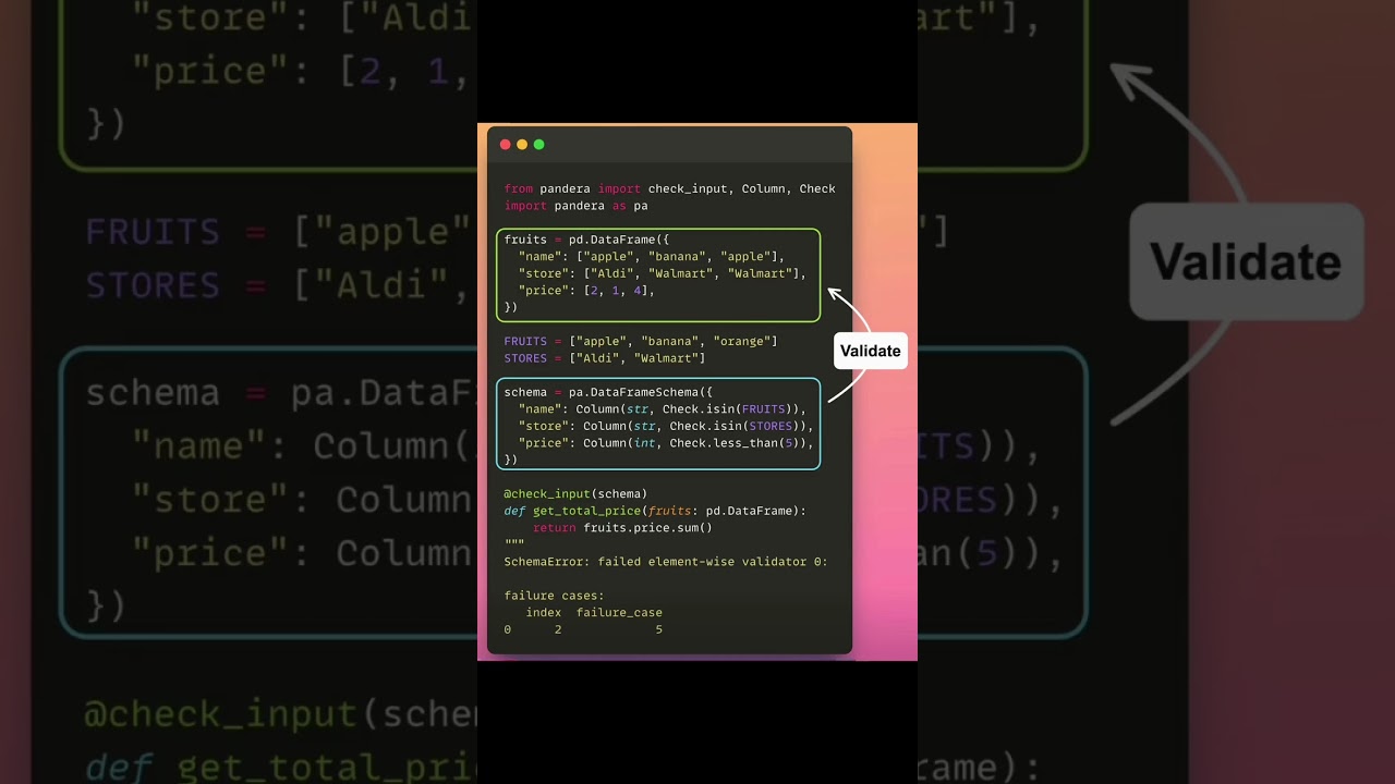 Pandera makes it easy to perform data validation in dataframe-like objects. #python #pandera #shorts