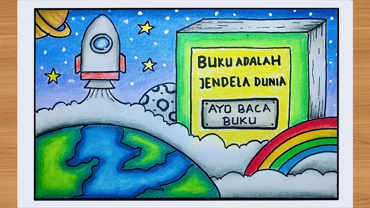 Cara menggambar poster pendidikan || poster membaca buku