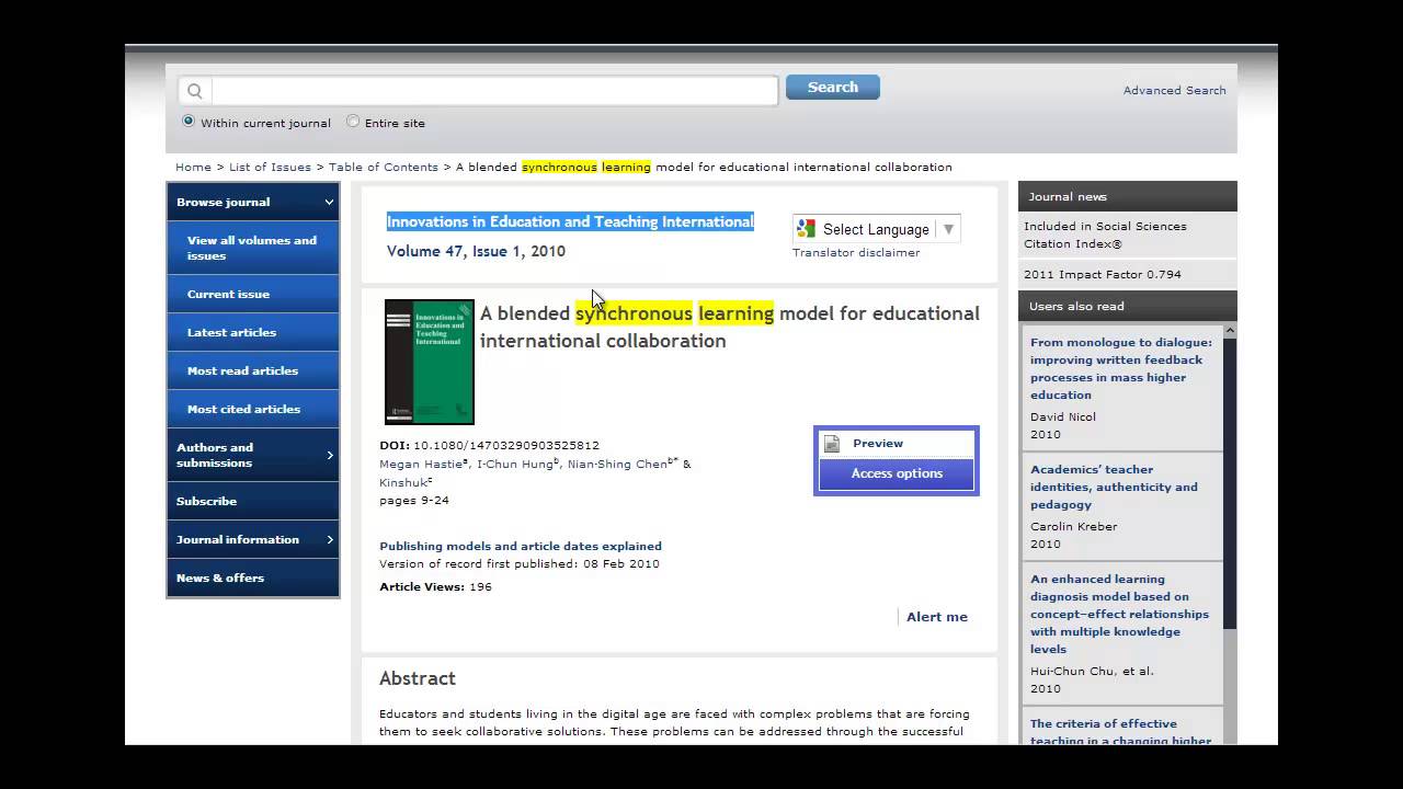 Search for Article by Journal Title