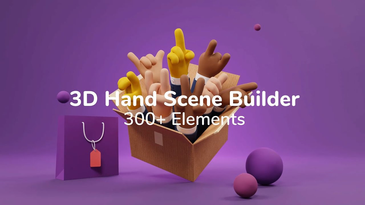 3D Hand Scene Builder - 300+ Drag & Drop Elements for illustrations and presentation