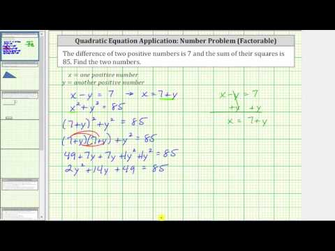 Quadratic App: Find Two Numbers Given Difference and Sum of Squares (Factor)