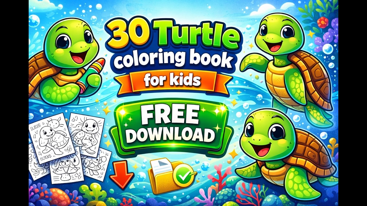 FREE Turtle Coloring Book for Kids | 30 Cute Printable Coloring Pages Download