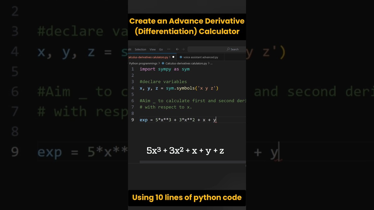 Create an Advanced Derivative Calculator using 10 lines of python #calculus #python