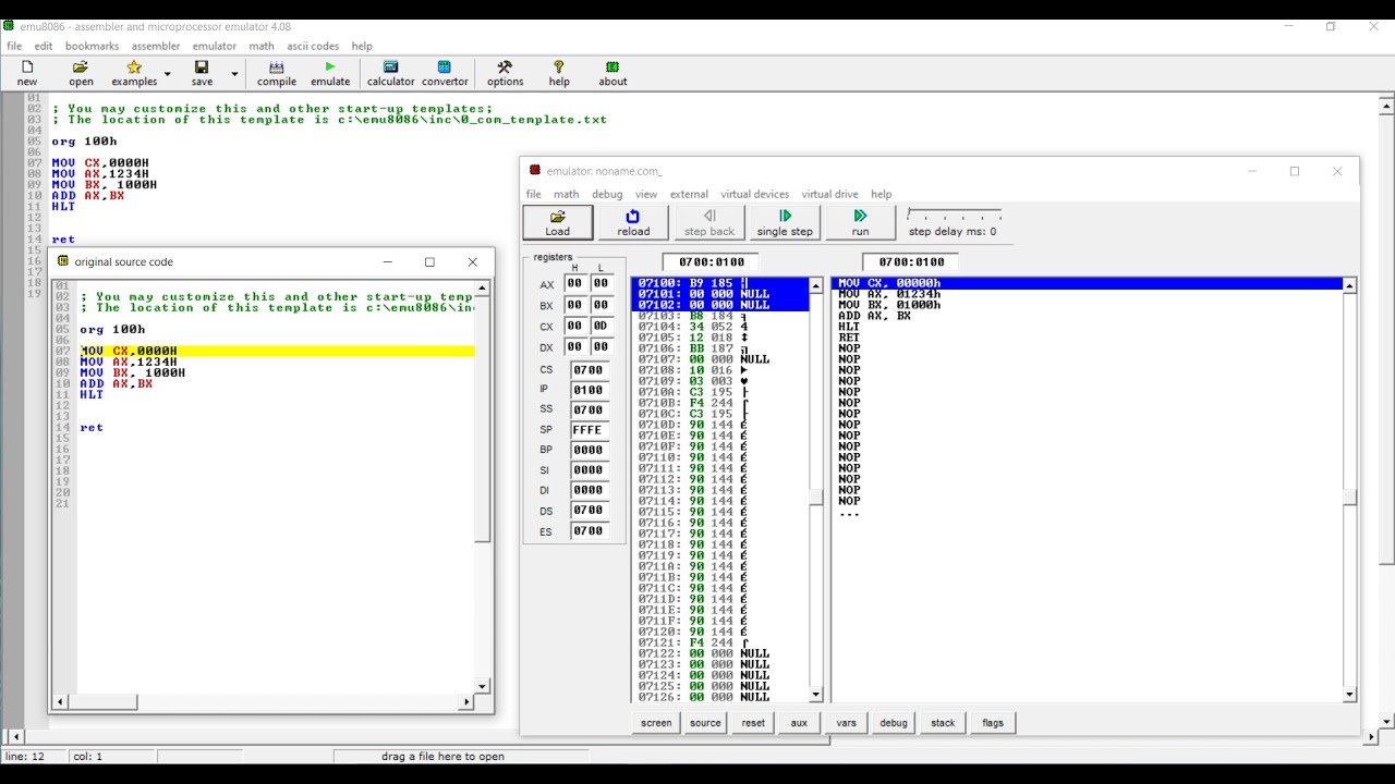 Microprocessors Lab-1: EMU 8086 Emulator,  Programming  8086 EMU  Emulator , 8086 Addressing modes