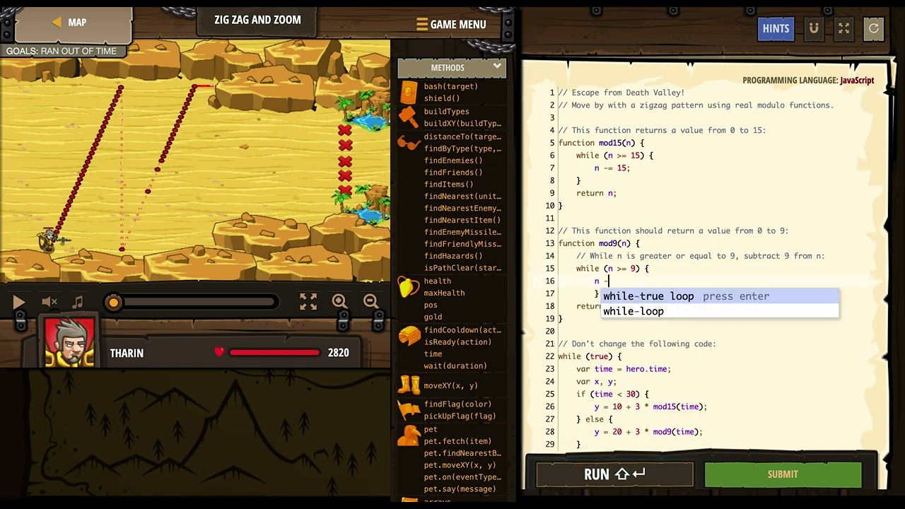 CodeCombat - Zig Zag And Zoom - JavaScript