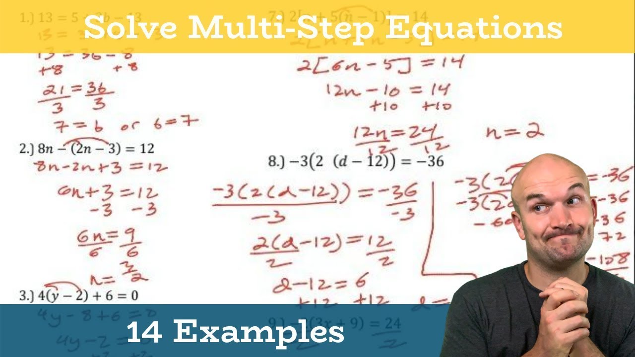 Solve Multi-Step Linear Equations Worksheet | 14 Examples