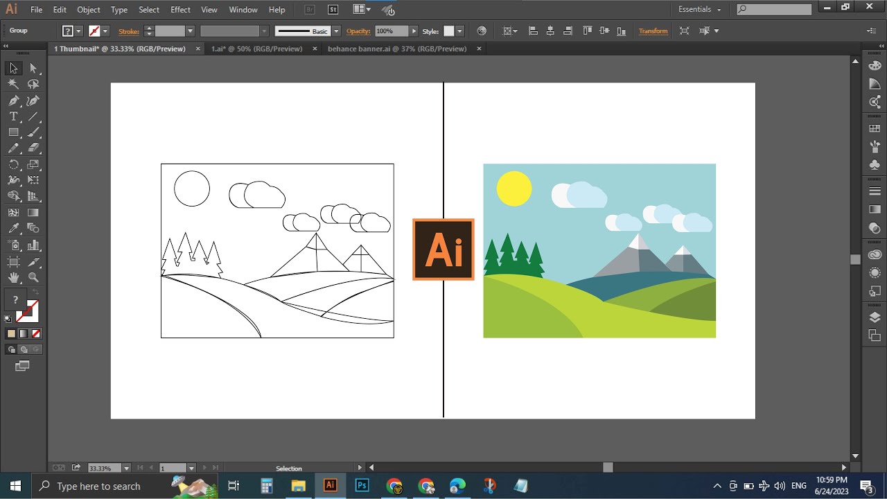 Mountain Clipart Vector Tracing Tutorial | Adobe Illustrator | Visuals by Zeeshan