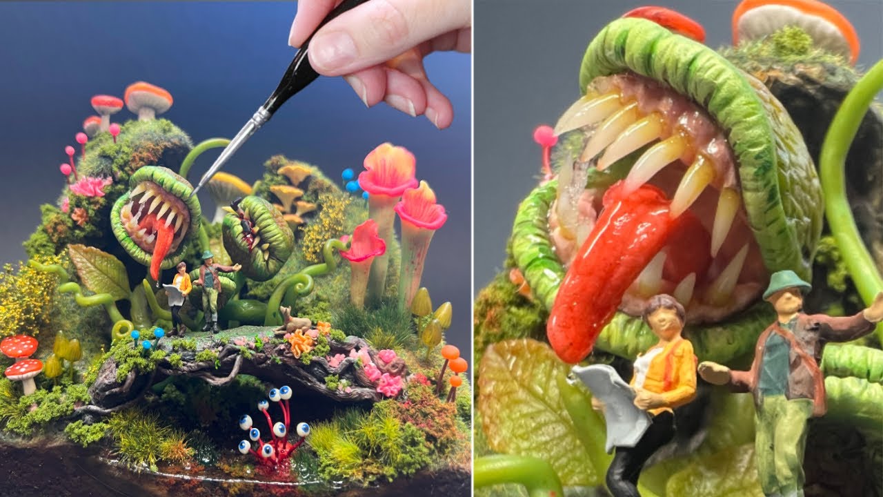 Monster Venus Fly Trap EATS TOURISTS! Diorama, Polymer clay