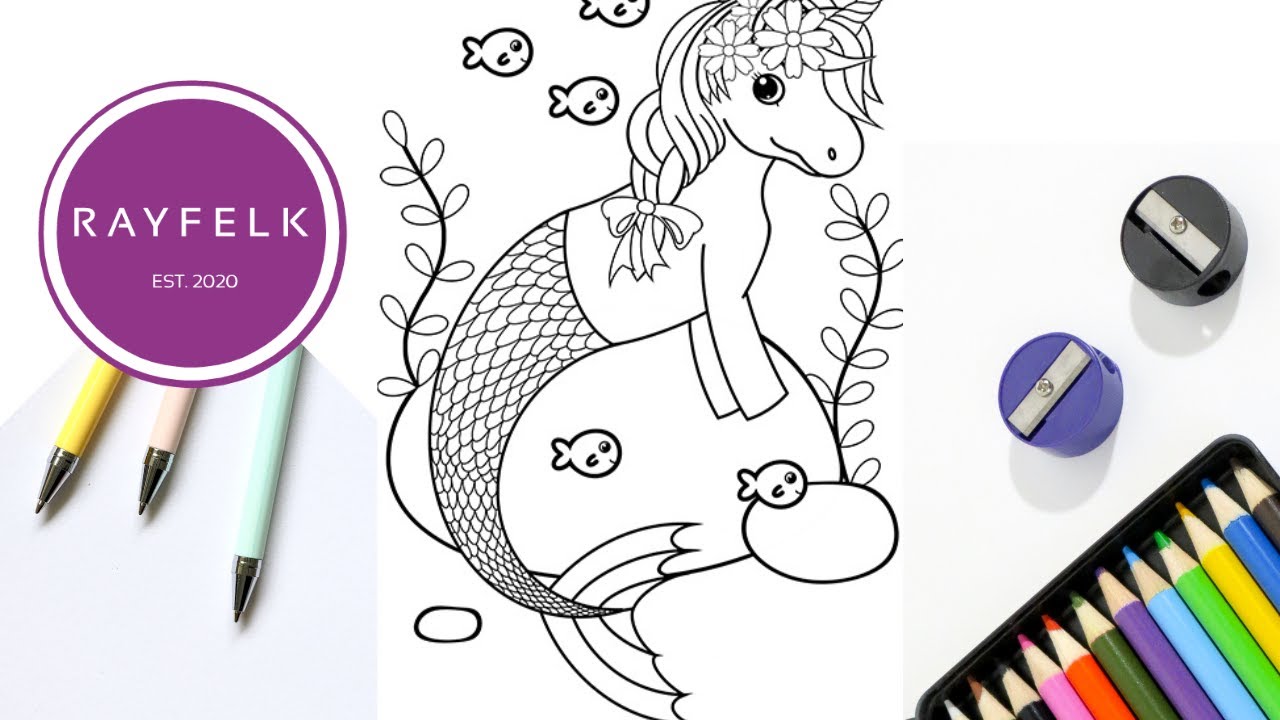 Unicorn Mermaid Coloring Page | Free Unicorn Coloring Sheets | Rayfelk Arts and Printables