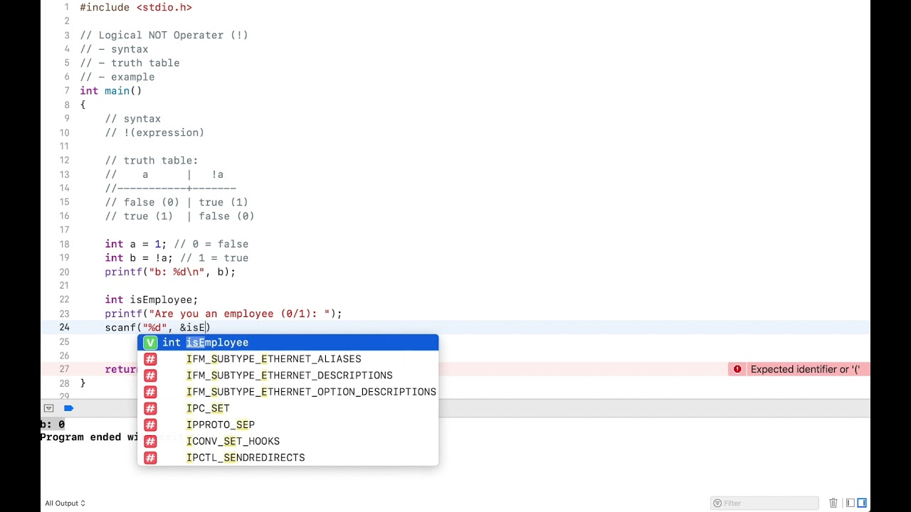 C Tutorial 13: The Logical NOT Operator (!)