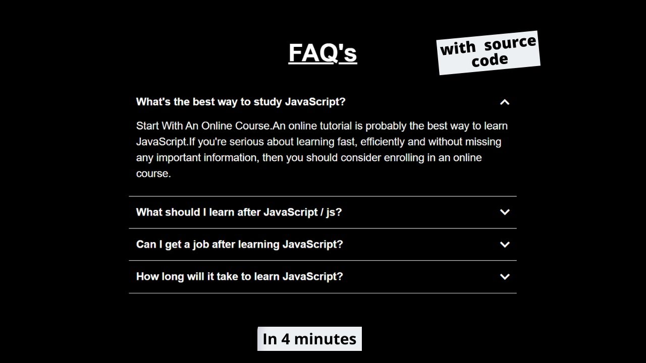 Responsive FAQ accordion dropdown | FAQ's using HTML, CSS & JavaScript