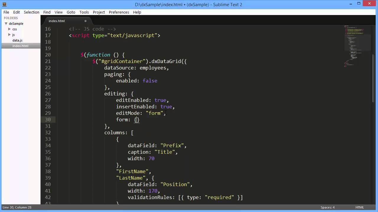 DevExpress DevExtreme: dxDataGrid Edit Form