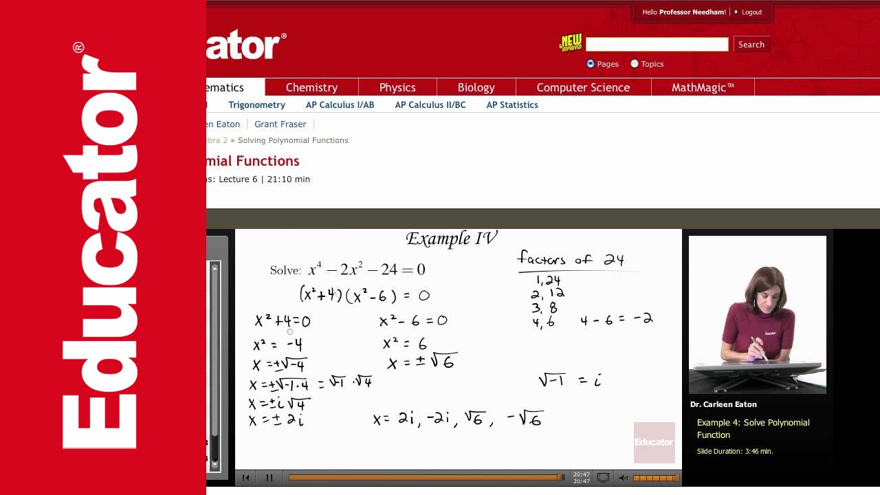 Algebra 2: Solving Polynomial Functions