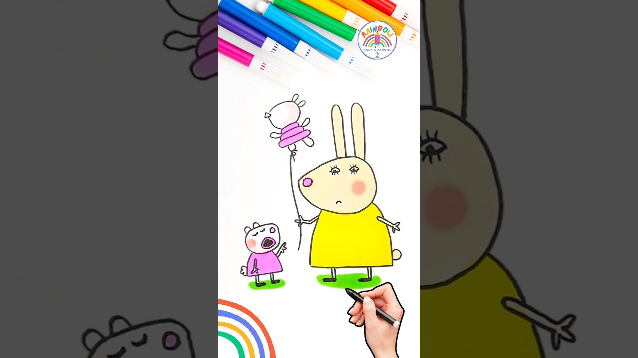Draw Peppa Pig Rabbits | Draw Peppa Mummy Rabbit and Suzy 🌈🐰 #peppapig #cartoon #shorts #rabbit