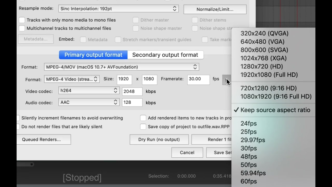 Rendering video from Reaper - DIGA 161A