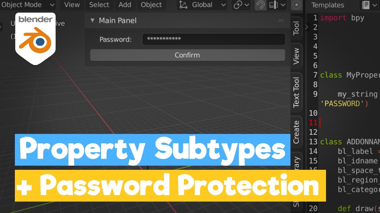 Blender Python Tutorial : Property Subtypes and Password Protection [learn python for beginners]