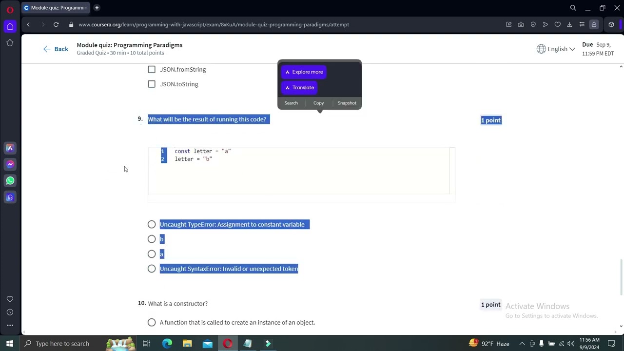 Module quiz: Programming Paradigms Coursera | Programming with JavaScript Meta
