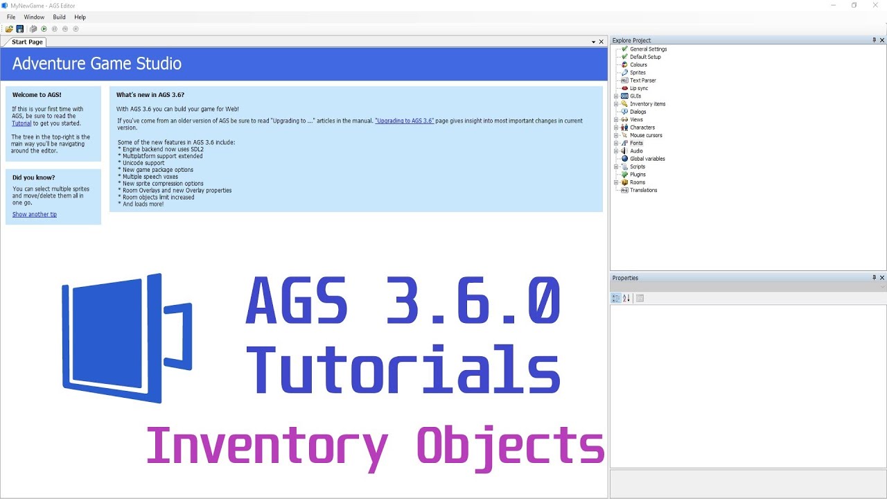 Adventure Game Studio Tutorials: Creating and Adding Inventory Objects/ Items (V-Log 10)