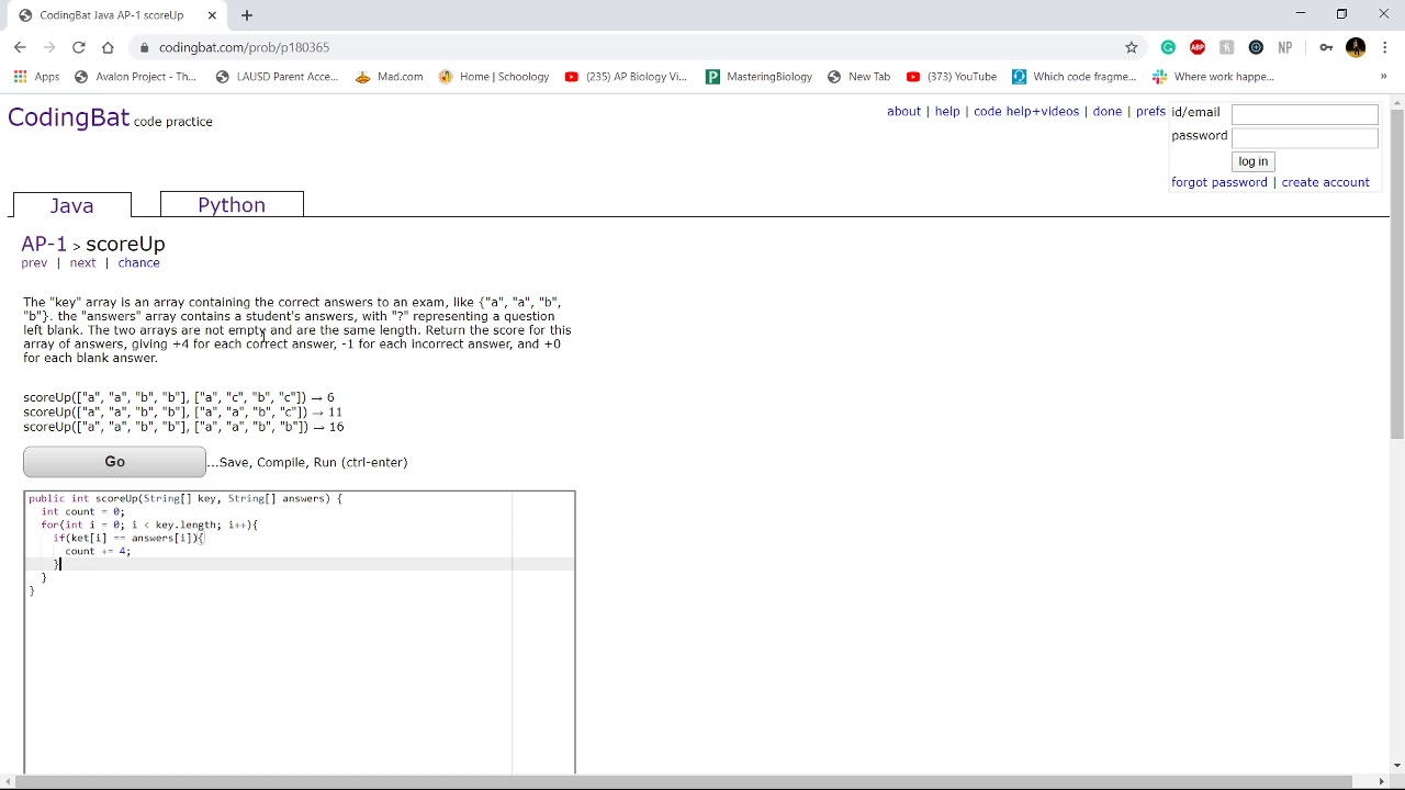 AP-1 (scoreUp) Java Tutorial || Codingbat.com