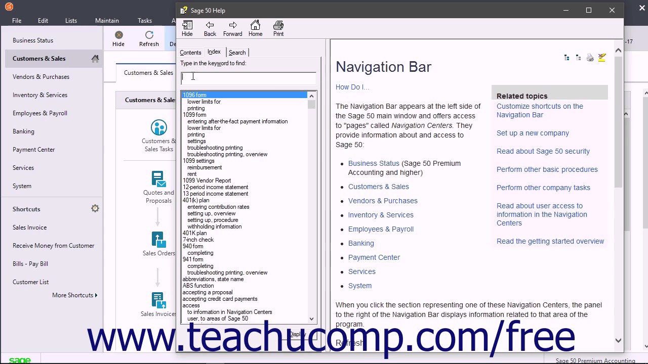 Sage 50 2018 Tutorial Using the Index Sage Training