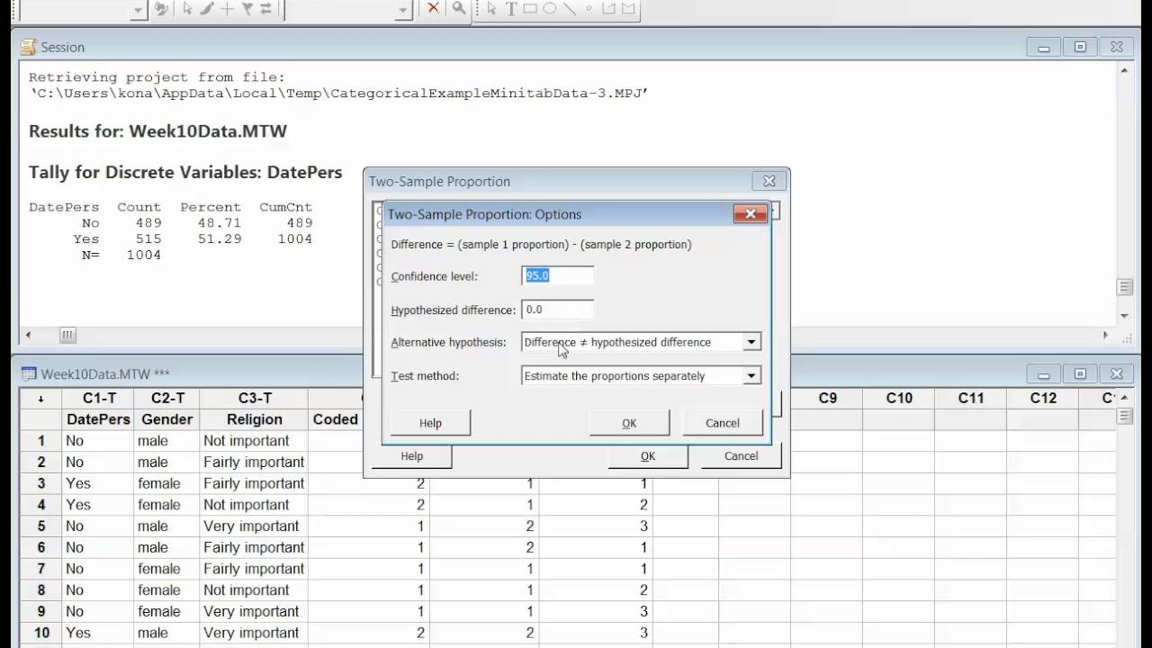 Two Proportion Minitab Example