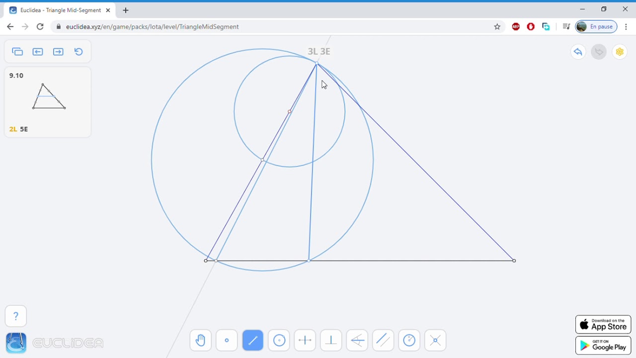 9.10 Euclidea   Triangle Mid Segment   2L 5E