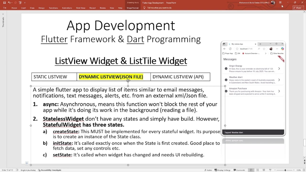 ListView Widget & ListTile Widget using Dynamic Data (Json File) in Visual Studio Code