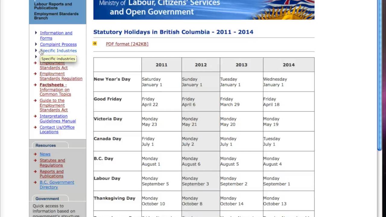 Employment Standards Factsheets