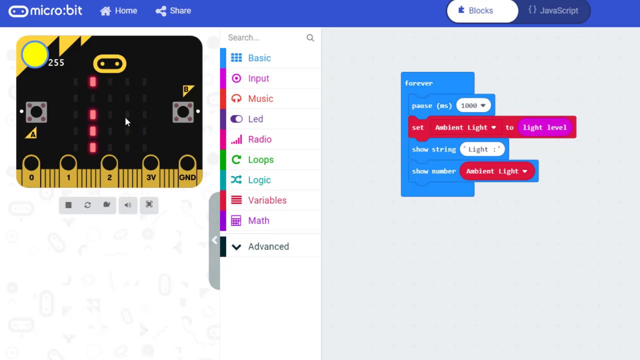 Make Code Ambient Light Sensor project