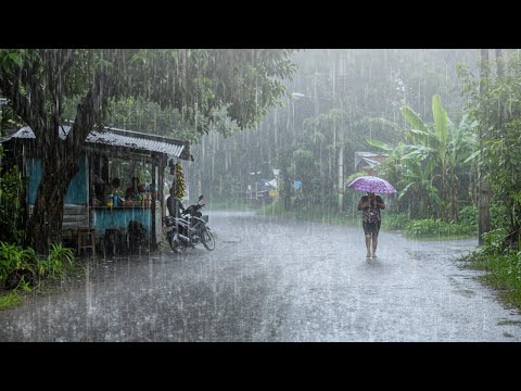 EXTREME WEATHER! HEAVY RAIN, STRONG WINDS, and THUNDERSTORMS HIT RURAL INDONESIA | ASMR Rain Sounds
