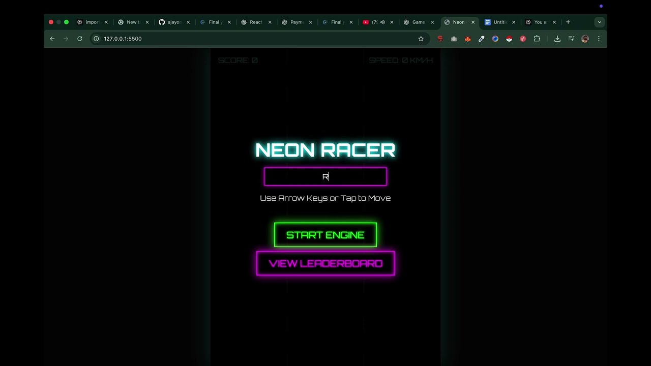 Neon Racer - HTML5 Canvas Racing Game | Final Year Project with Source Code 🎮