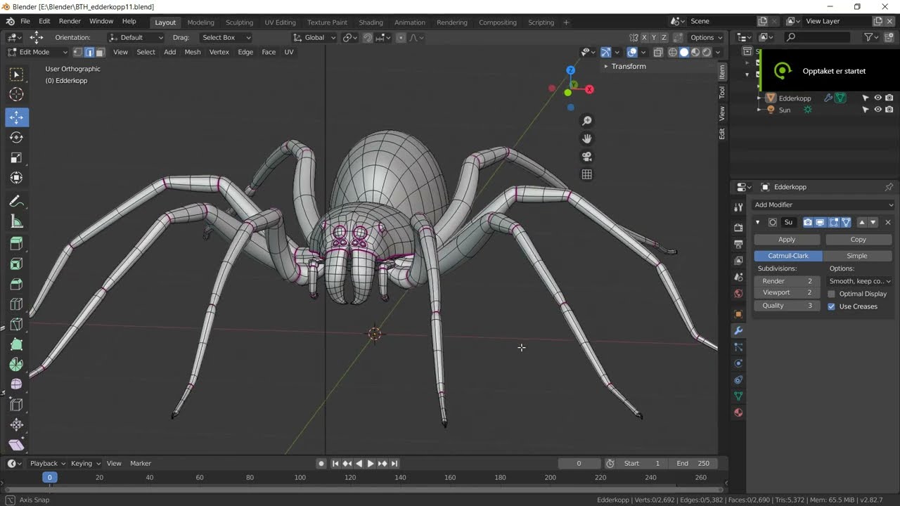 Working with making spider in Blender