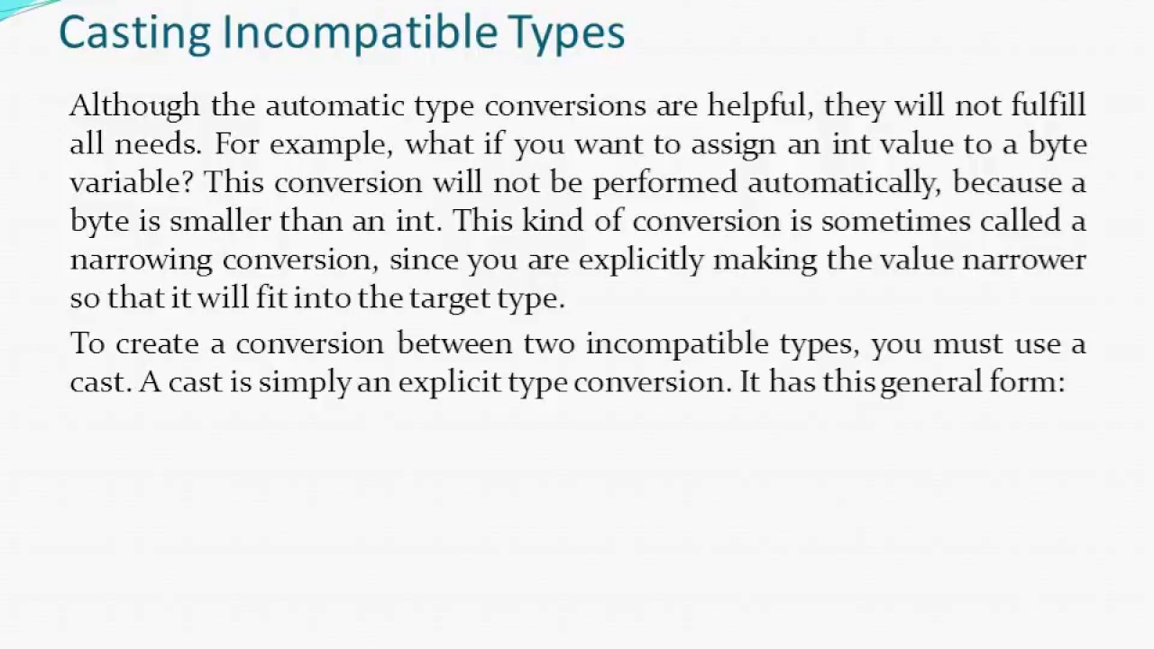 Type Conversion and Casting - Java  (Automatic Conversions, Casting Incompatible Types)