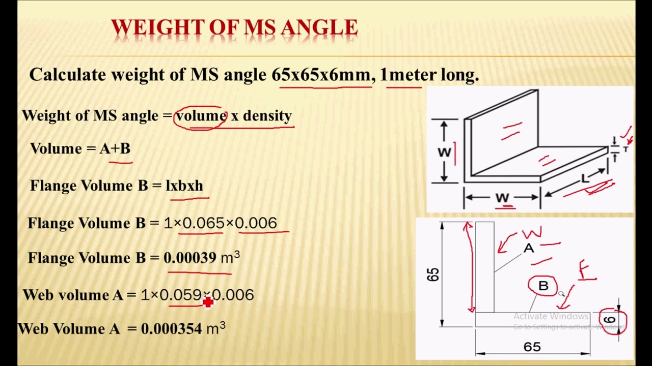 Weight calculation for Mild steel angle plate