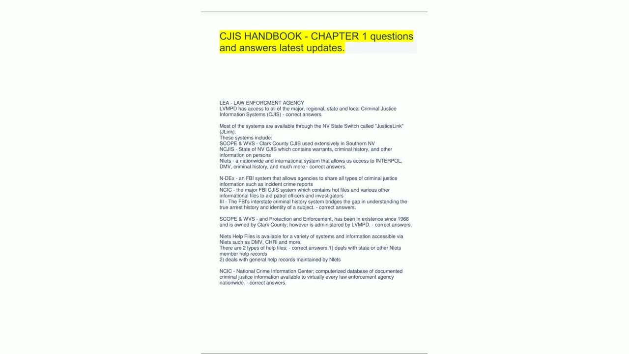CJIS HANDBOOK  CHAPTER 1 questions and answers latest updates39
