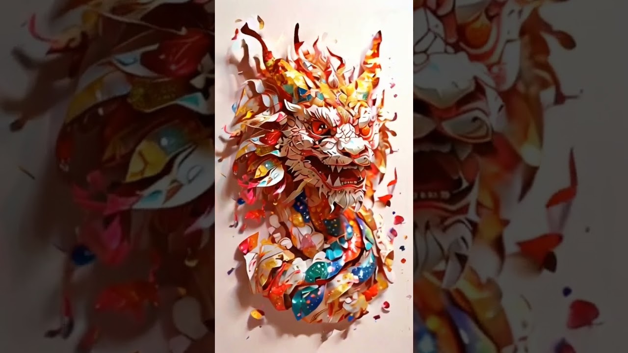 Minimalism, Vector illustration, Geometric figure, Chinese art of paper cutting, chinese dragon 🗣️🐲