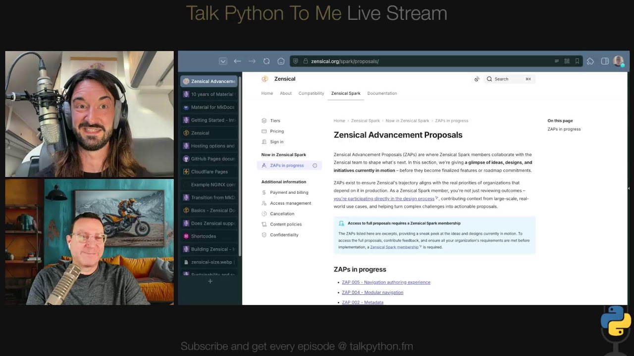 Zensical - a modern static site generator - Talk Python live stream