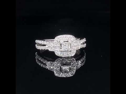Stunning & Unique 0.40ctw Diamond 3-Stone Halo Cluster Split Shoulder Ring in 14k White Gold Estate