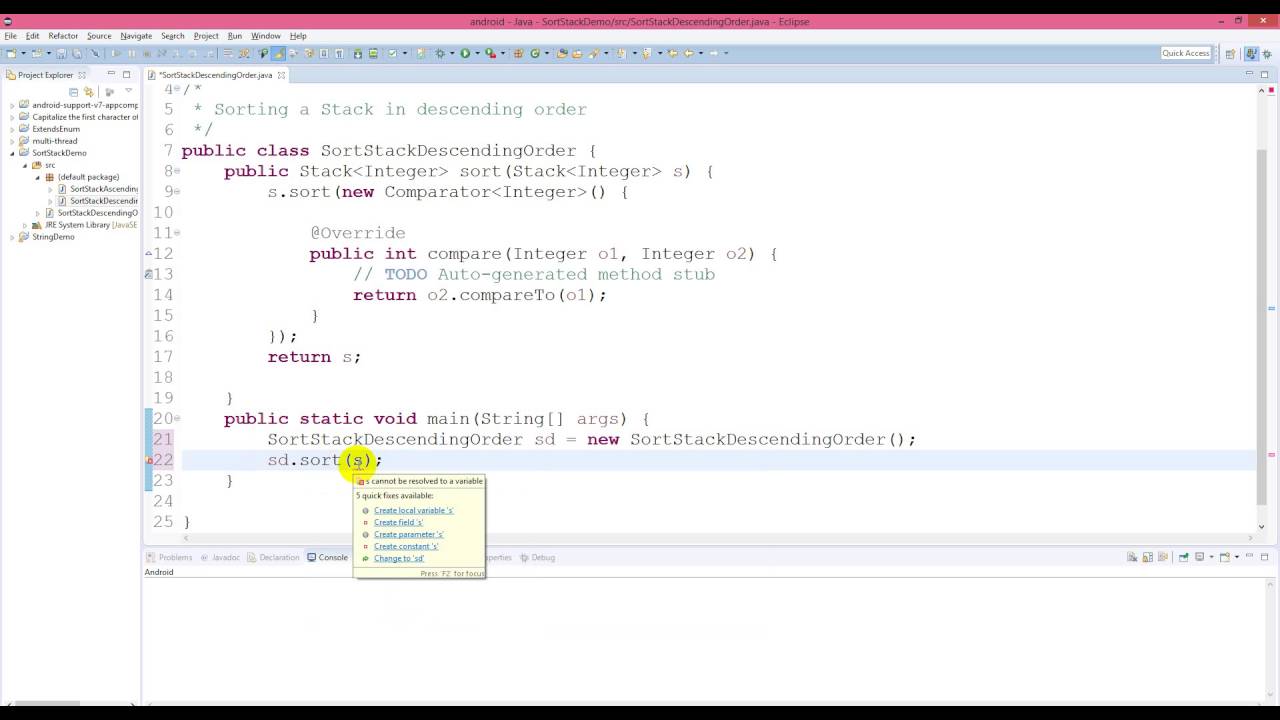 Sorting a stack in descending order - Java