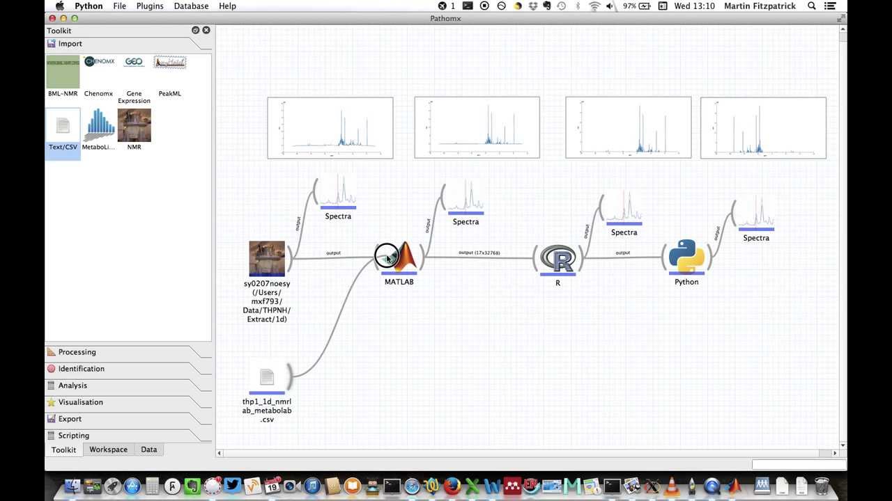 Pathomx does MATLAB, R, Python scripting