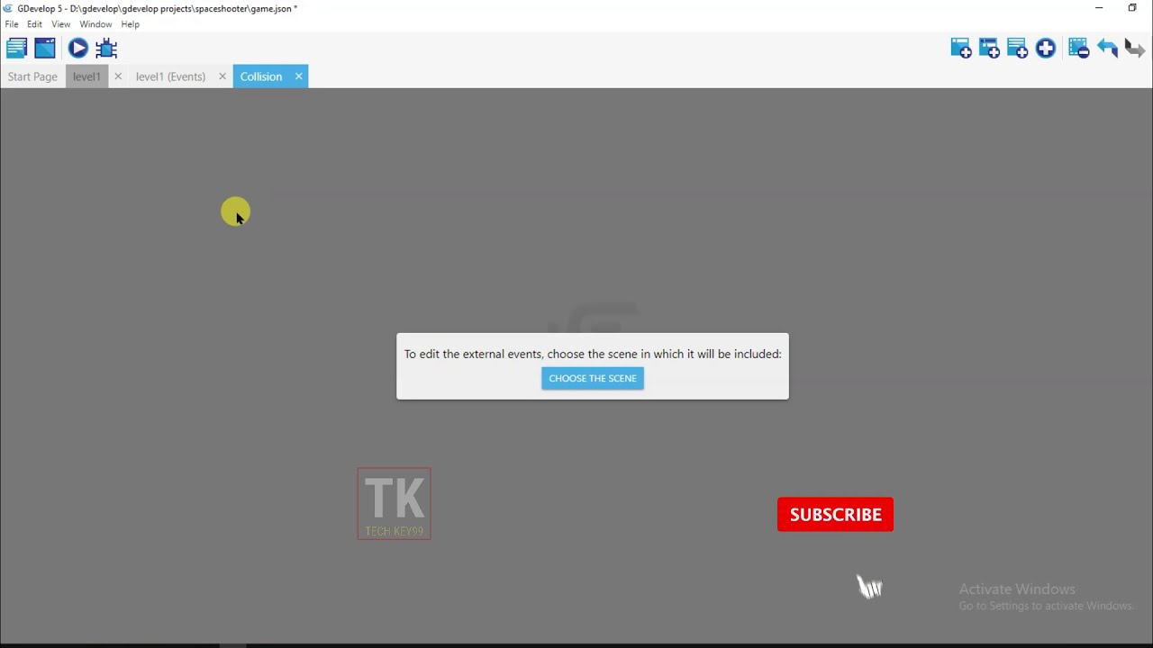 Game Development - Create External Events And Link To Scene In Gdevelop