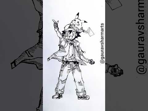 Drawing Ash and Pikachu ????❤️ #pokemon #drawing #art