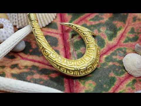 18K Golg Vermeil Fishing Maui Hook Handmade Necklace Pendant with Tribal Tattoo Design.