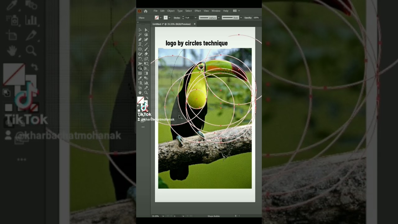 Logo of parrot by circles technique (golden ratio)