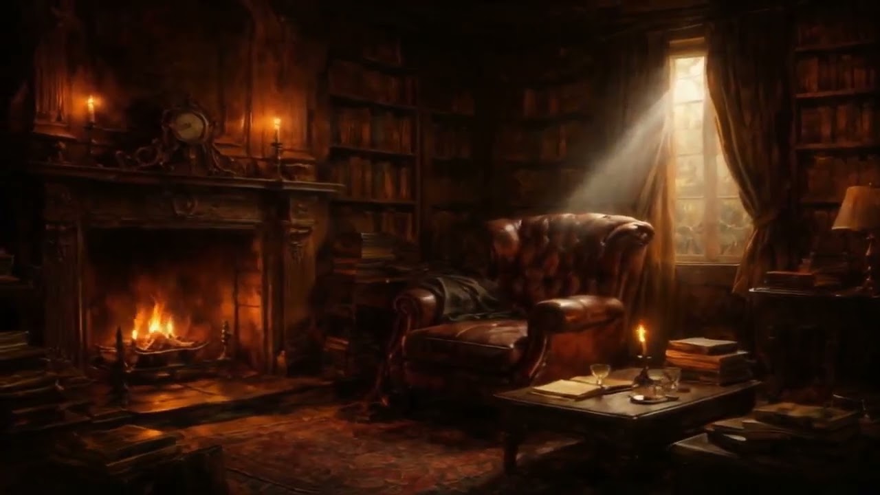 Cozy Reading Room with Fireplace & Piano | 3 Hours Ambient | No Ads