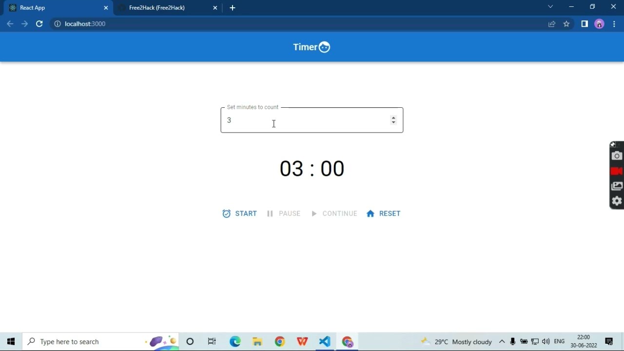 Timer/Stopwatch app with Controls using React Hooks