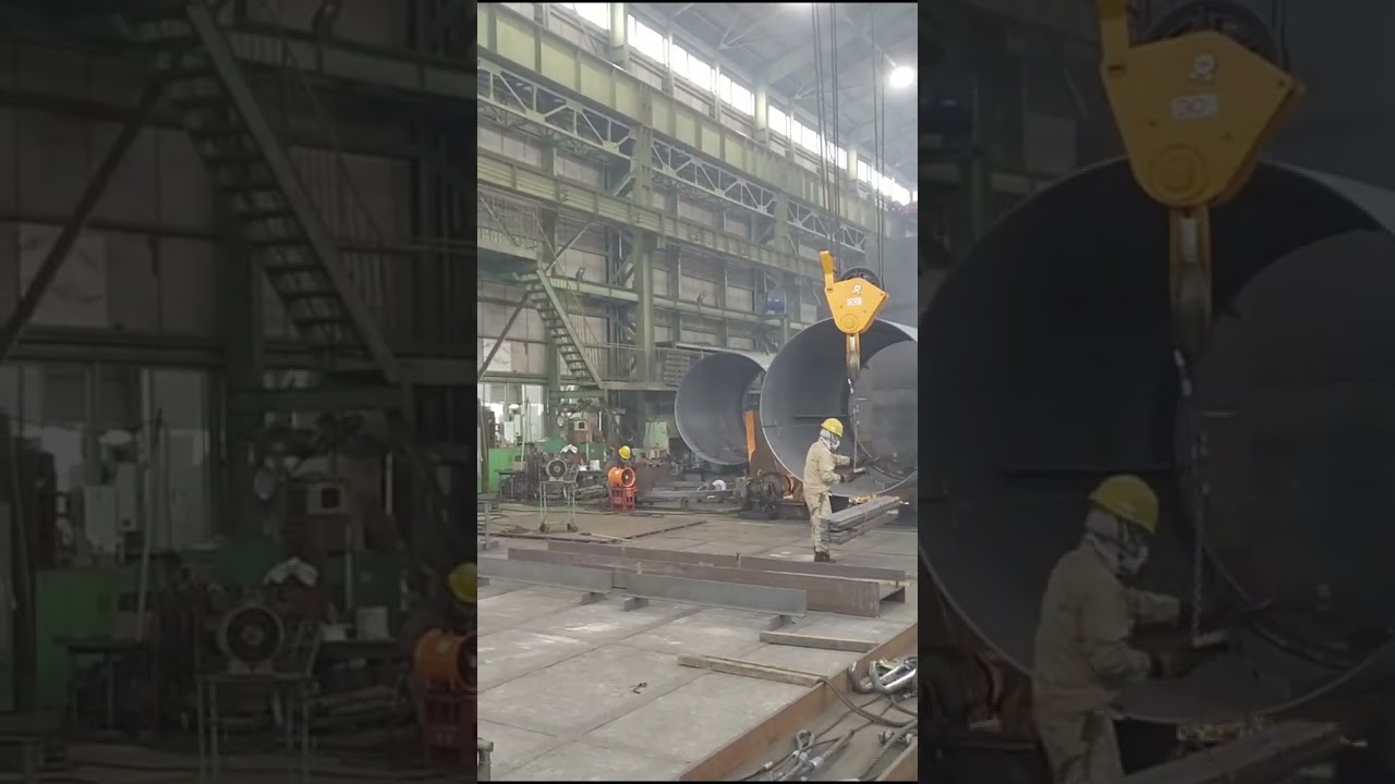 Inside steel fabrication workshop of Teramoto Iron Works in Onomichi