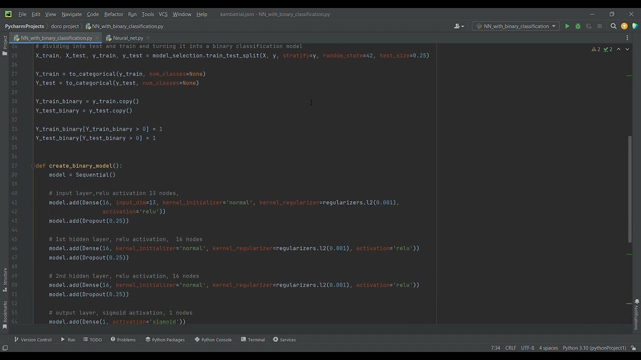 Neural network with binary classification